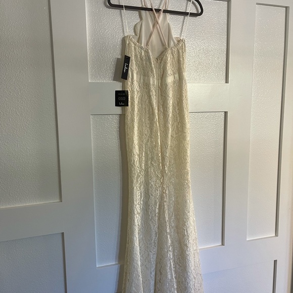 Lulus | Dresses | Lulus Zenith Cream Lace Maxi Wedding Dress Cross ...